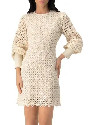 IVONNE S Embroidered Crochet Mini Dress With Sequins - Natural