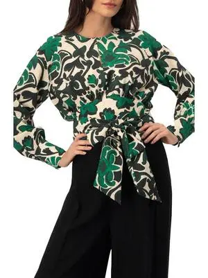 IVONNE Floral Print Blouse With Tie - Green