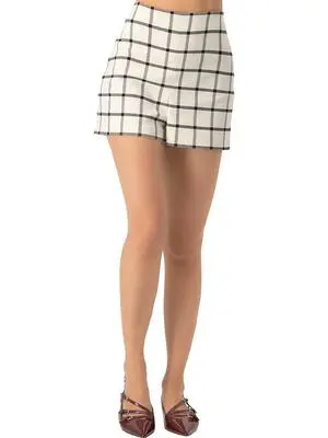 IVONNE High-waisted Checkered Tailored Shorts - Natural