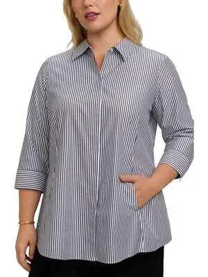 Foxcroft Cici Stripe Cotton Tunic Blouse - Black/white