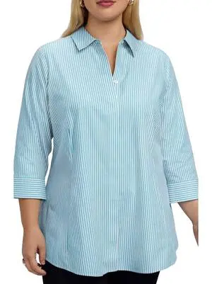 Foxcroft Cici Stripe Cotton Tunic Blouse - Capri Blue/white