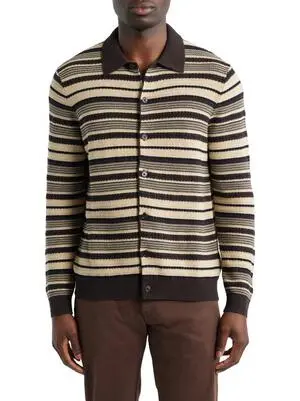 Nn07 Nolan 6686 Stripe Organic Cotton Polo Cardigan - Dusky Port