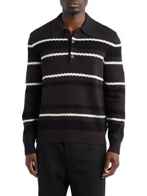 Nn07 Alfie 60019 Stripe Long Sleeve Organic Cotton Polo Sweater - Dusky Port