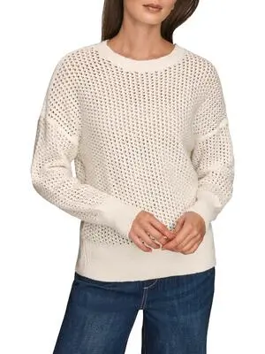 Donna Karan New York Open Stitch Cotton Blend Sweater - Cream