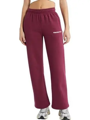 Princess Polly Logo Drawstring Fleece Sweatpants - Burgundy