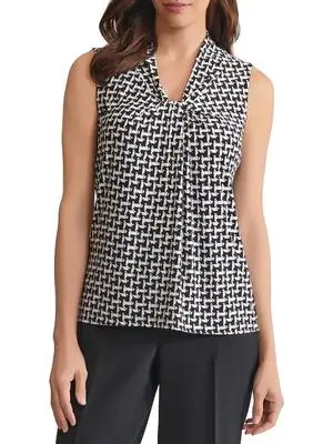 KASPER Abstract Print Knot Front Sleeveless Top - Black/vanilla Ice
