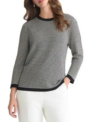 KASPER Geometric Stitch Pullover Sweater - Black/lily White