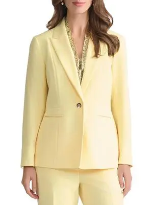 KASPER Peak Lapel Stretch Crepe Peplum Blazer - Pale Yellow