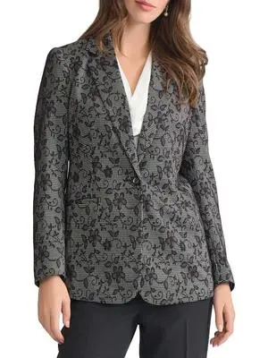 KASPER Floral Notched Lapel Blazer - Black/vanilla Ice