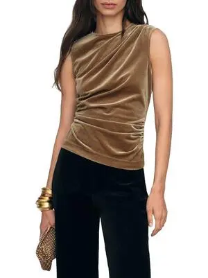 REISS Sleeveless Ruched Velour Top - Gold