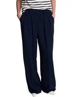 KENNETH COLE High Waist Wide Leg Trousers - Dark Navy