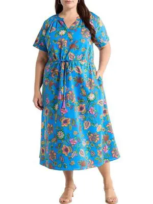 SUGARLIPS Floral Fatima Midi Dress - Blue-pink