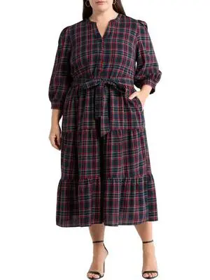 SUGARLIPS Chapman Plaid Yanis Midi Shirtdress - Navy-multi