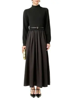 English Factory Belted Long Sleeve Dress - Black