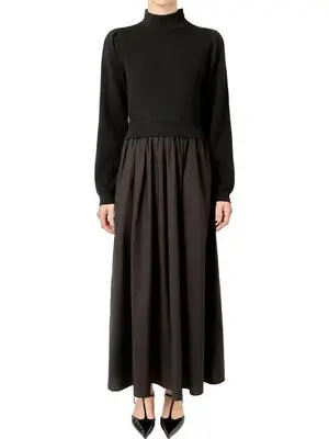 English Factory Mixed Media A-line Dress - Black