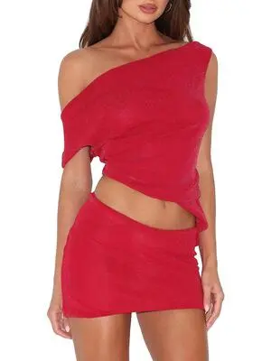TIGER MIST Cobi Asymmetric One-shoulder Tank - Red Sparkle