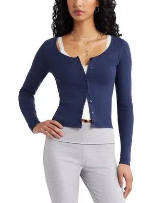 Bp. Scoop Neck Pointelle Cardigan - Navy Iris