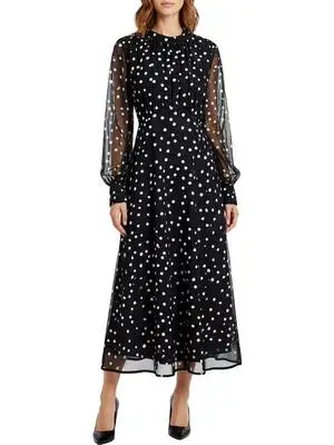 QUINCY MAE Polka Dot Long Sleeve Midi Dress - Black Dot
