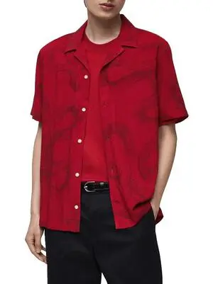 Mango Regular Fit Snake Print Camp Shirt - Red