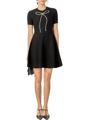 English Factory Rhinestone Bow Knit Fit & Flare Dress - Black
