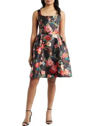 Julia Jordan Sleeveless Fit & Flare Cocktail Dress - Black Multi