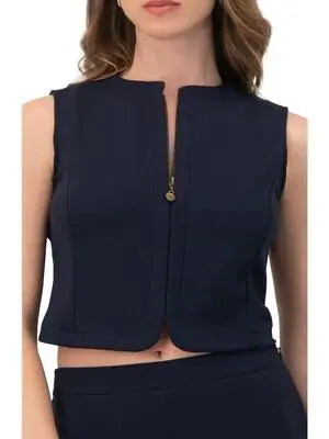 IVONNE Front-zip Crop Top - Navy Blue