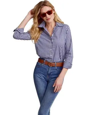 The Shirt By Rochelle Behrens The Icon Check Fitted Shirt - Navy Wide Check