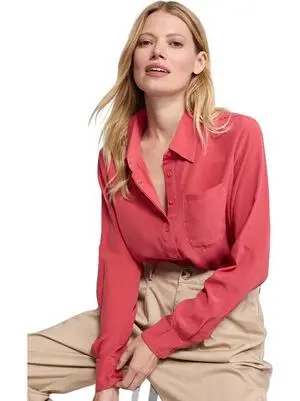 The Shirt By Rochelle Behrens Silk Signature Shirt Brick Red