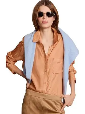 The Shirt By Rochelle Behrens Silk Signature Shirt - Camel