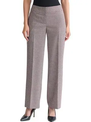 KASPER Houndstooth Wide Leg Pants - Black/fire Red Multi