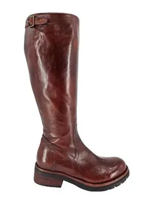 MADISON MAISON Leather Tall Flat Buckle Boot - Brown