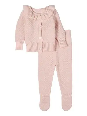 MINIMOI Cotton Knit Cardigan And Footed Pant Set - Baby Pink