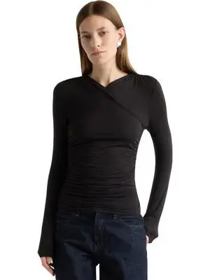 Modern Citizen Lilou Wrap-Neck Long-Sleeve Tee Black