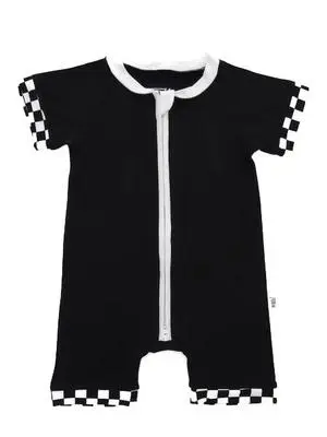 FLETCH Checked Out Shorties Romper - Black White Checker