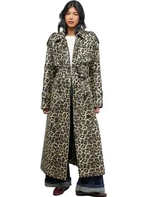 WAREHOUSE Animal Print Full-length Trench Coat - Leopard