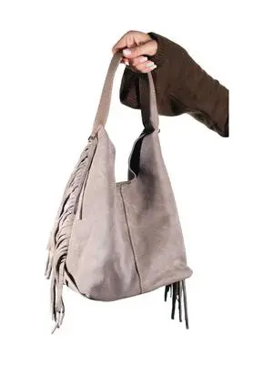 FOREVER & ALWAYS SHOES Vals Leather Shoulder Bag Grey Suede