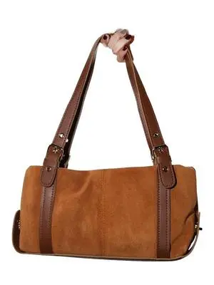 FOREVER & ALWAYS SHOES Nerina Leather Shoulder Bag Cognac Suede