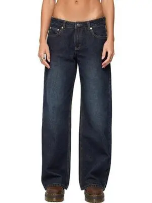 EDIKTED Raelynn Low Rise Wide Leg Jeans - Dark-blue-washed