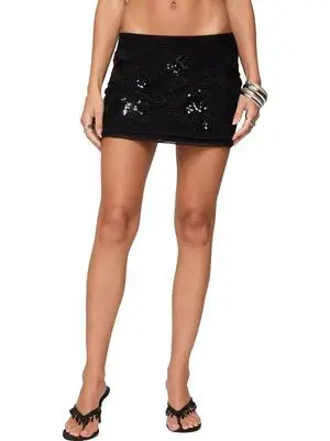 EDIKTED Sequin Beaded Low Rise Miniskirt - Black