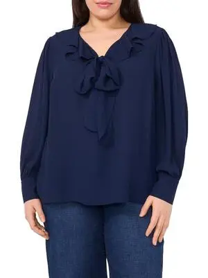 CECE DUPRAZ Ruffle Tie Neck Top - Classic Navy