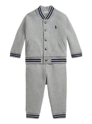 Ralph Lauren Fleece Baseball Jacket And Pants Set Heather
