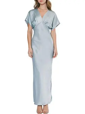 Adelyn Rae Dolman Sleeve Satin Maxi Dress - Ice Blue