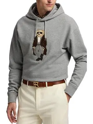 Ralph Lauren Purple Label Bear Appliqué Cotton & Cashmere Hoodie - Classic Light Grey Melange