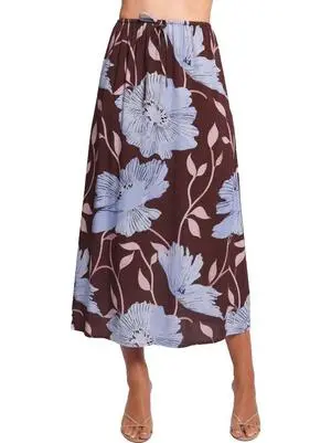 PETAL & PUP Floral Print Midi A-line Skirt - Blue Poppies