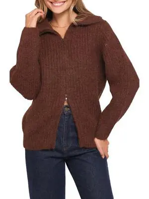 PETAL & PUP Ribbed Zip-up Cardigan - Chocolate