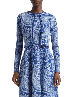 Etro Paisley Jacquard Crop Cardigan - Multicolor On Blue Base