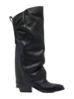 GISEL MOIRE Hunter Point-toe Heeled Boots - Black