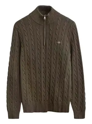 Gant Cable-knit Half-zip Pullover - Brown