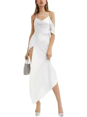 David Koma Cowl-neck Asymmetric Dress - White