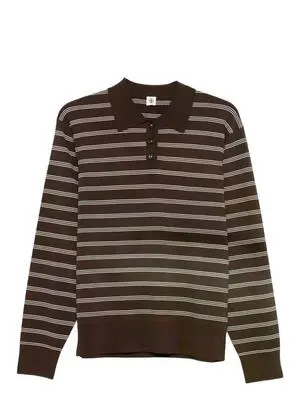 THE GARMENT Madison Striped Buttoned Polo Shirt - Brown
